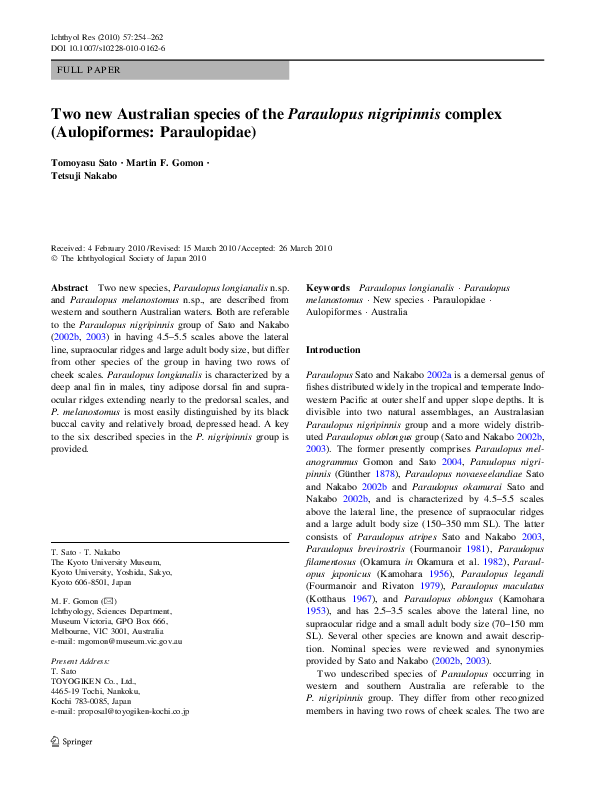 (PDF) Two new Australian species of the Paraulopus nigripinnis complex ...