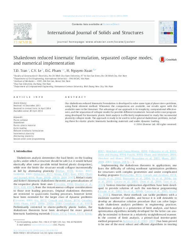 (PDF) Shakedown reduced kinematic formulation, separated collapse modes, and numerical ...