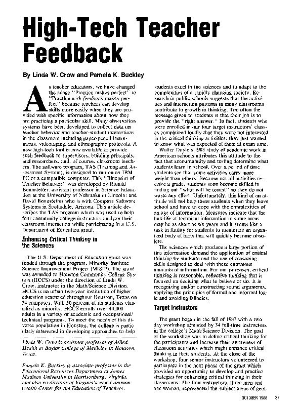 (PDF) High-tech teacher feedback