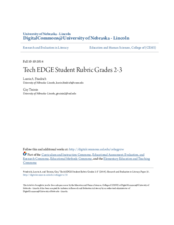 (PDF) Tech EDGE Student Rubric Grades 2-3