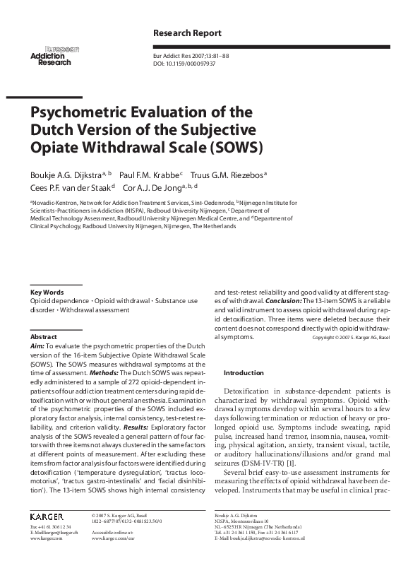 (PDF) Psychometric evaluation of the Dutch version of the Subjective ...