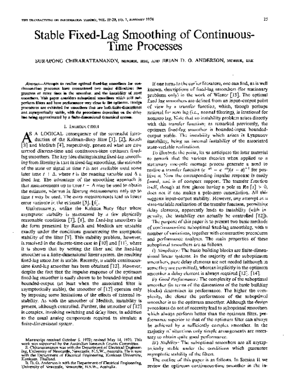 (PDF) Stable fixed-lag smoothing of continuous time processes