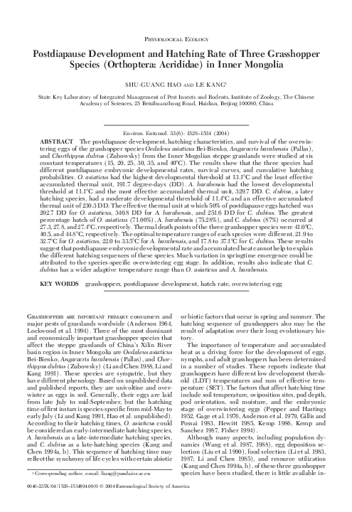 (PDF) Postdiapause Development and Hatching Rate of Three Grasshopper ...