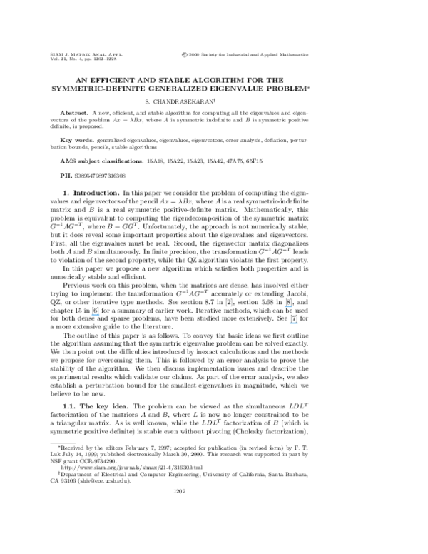 (PDF) An Efficient and Stable Algorithm for the Symmetric-Definite Generalized Eigenvalue Problem
