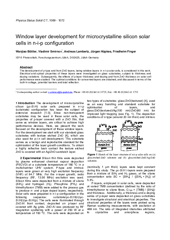 (PDF) Window layer development for microcrystalline silicon solar cells ...
