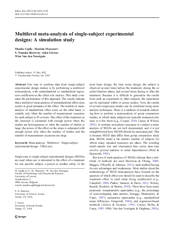 (PDF) Multilevel meta-analysis of single-subject experimental designs: A simulation study