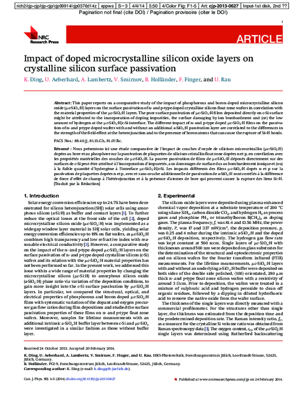 (PDF) Impact of doped microcrystalline silicon oxide layers on ...