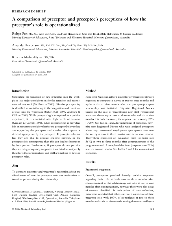 (PDF) A comparison of preceptor and preceptee's perceptions of how the ...