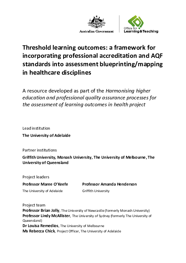 (PDF) Threshold learning outcomes: a framework for incorporating professional accreditation and ...
