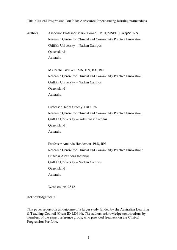 (PDF) Clinical Progression Portfolio: A resource for enhancing learning ...