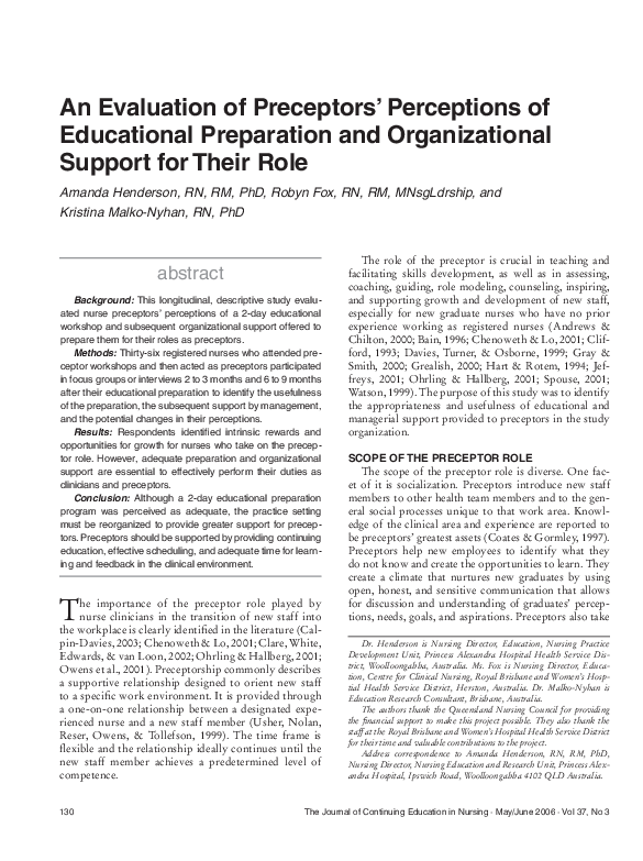 (PDF) An evaluation of preceptors' perceptions of educational ...