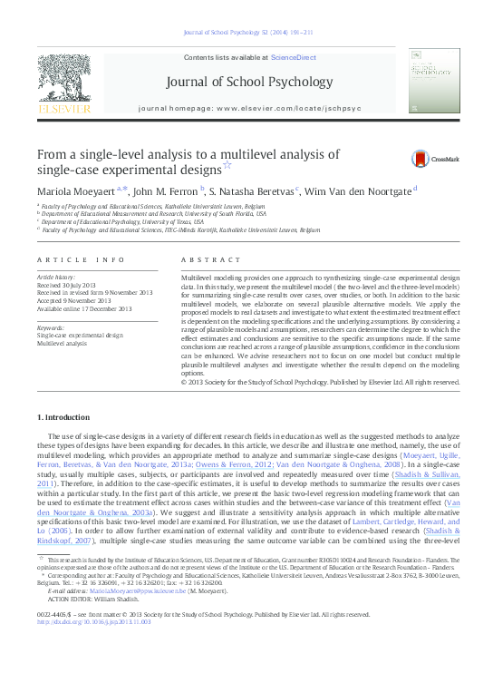 (PDF) From a single-level analysis to a multilevel analysis of single-case experimental designs