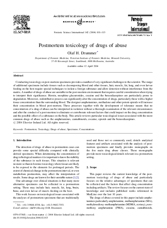 (PDF) Postmortem toxicology of drugs of abuse