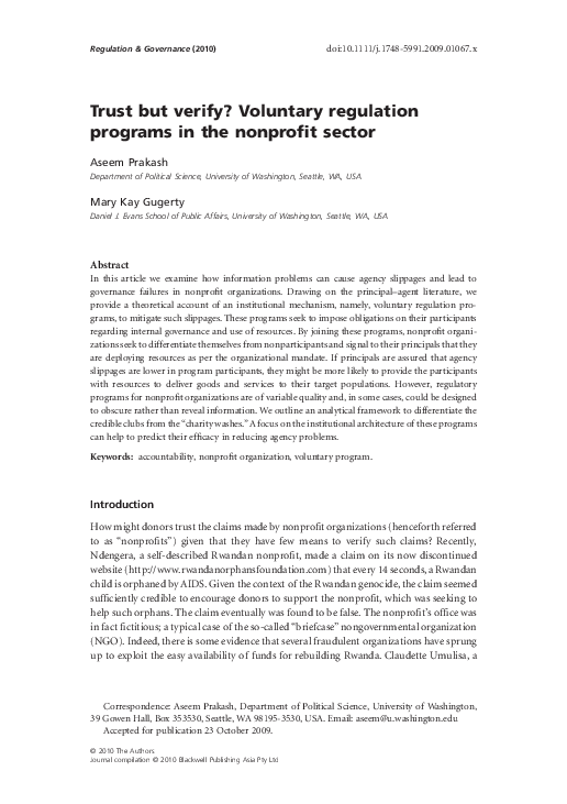 (PDF) Trust but verify? Voluntary regulation programs in the nonprofit ...