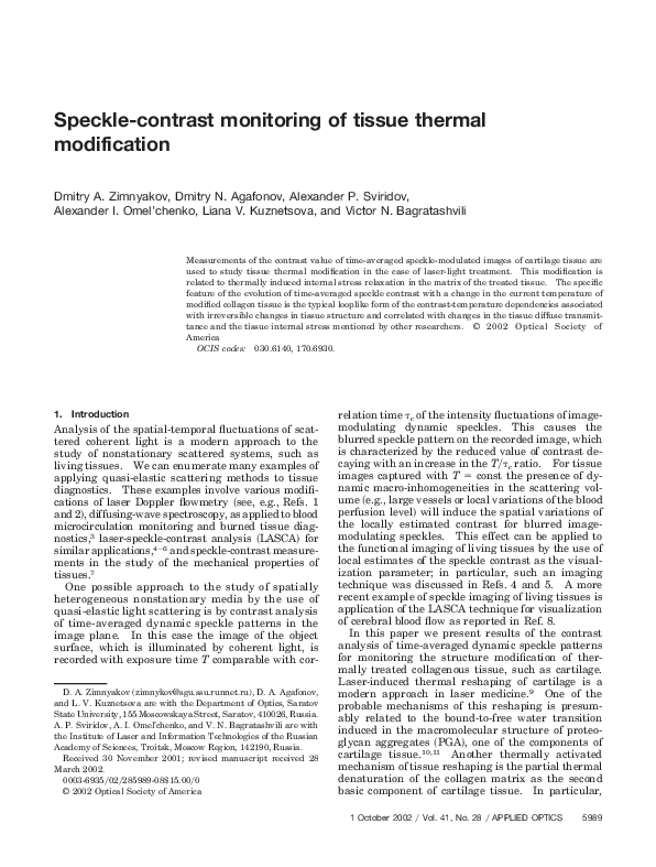 (PDF) Speckle-Contrast Monitoring of Tissue Thermal Modification ...