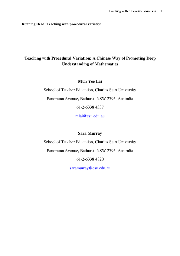 (PDF) Teaching with procedural variation Teaching with Procedural ...
