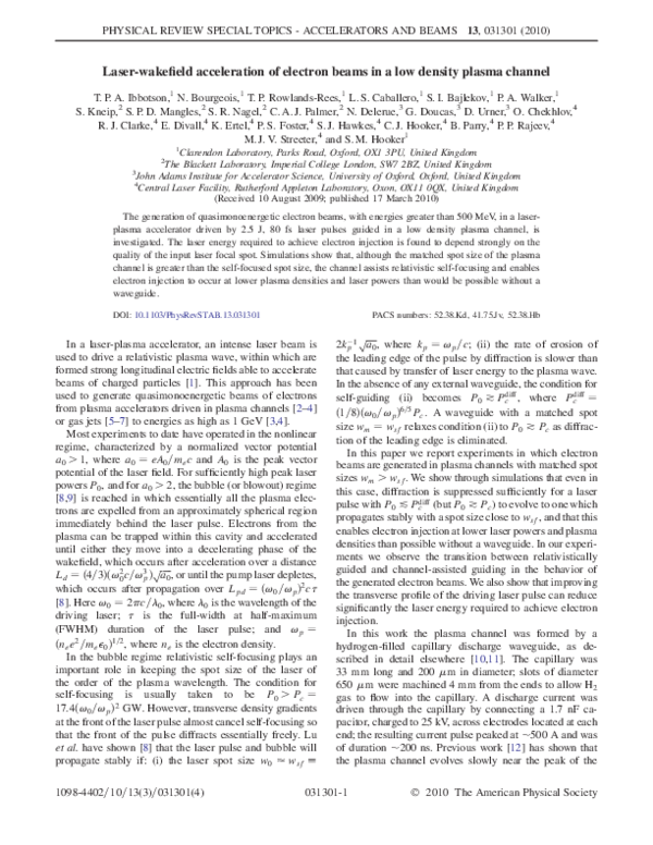 (PDF) Laser-wakefield acceleration of electron beams in a low density plasma channel