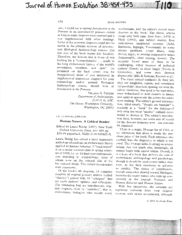 (PDF) Human nature: A critical reader