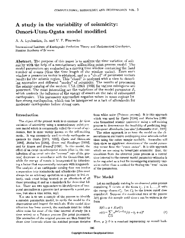 (PDF) A study in the variability of seismicity: Omori-Utsu-Ogata model ...