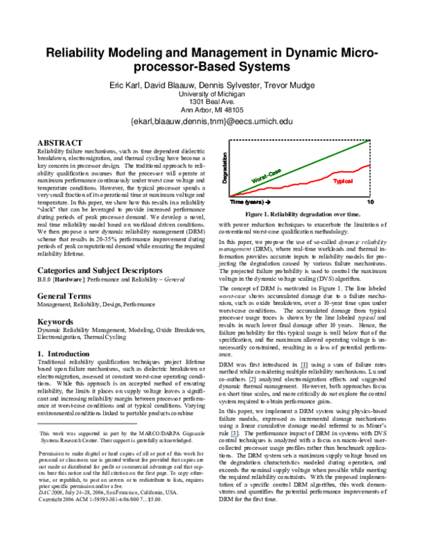 Pdf Reliability Modeling And Management In Dynamic Microprocessor Based Systems