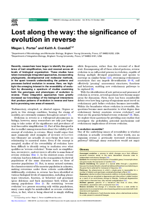 (PDF) Lost along the way: the significance of evolution in reverse