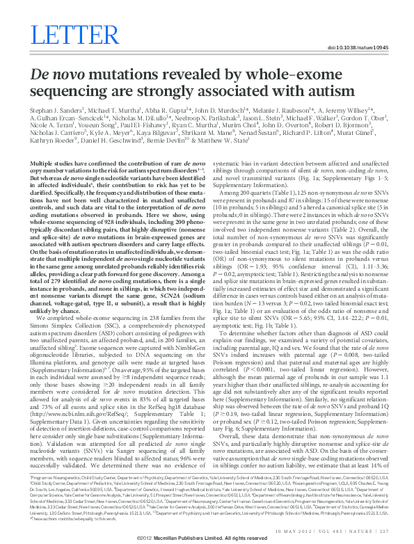 (PDF) De novo mutations revealed by whole-exome sequencing are strongly ... (PDF) De novo mutations revealed by whole-exome sequencing are strongly ...