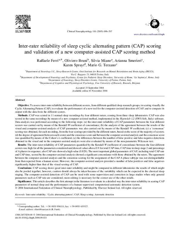 (PDF) Inter-rater reliability of sleep cyclic alternating pattern (CAP) scoring and validation ...