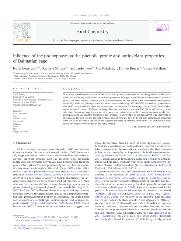 (PDF) Influence of the phenophase on the phenolic profile and antioxidant properties of ...