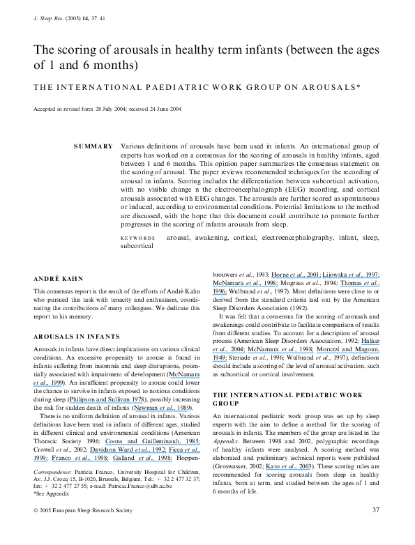 (PDF) The scoring of arousals in healthy term infants (between the ages ...