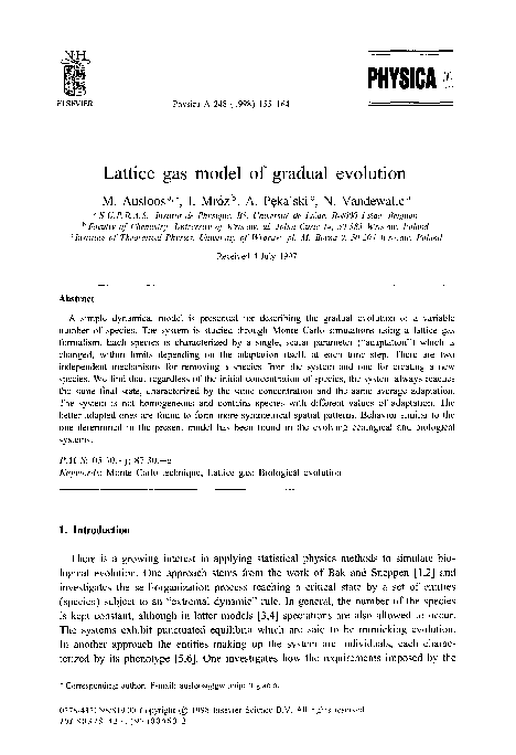 (PDF) Lattice gas model of gradual evolution