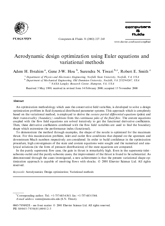 Pdf Aerodynamic Design Optimization Using Euler Equations And Variational Methods