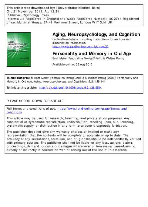 (PDF) Personality and Memory in Old Age