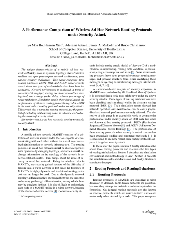 Pdf A Performance Comparison Of Wireless Ad Hoc Network Routing