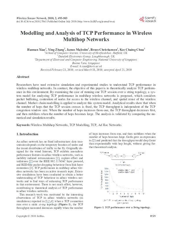 (PDF) Modelling and Analysis of TCP Performance in Wireless