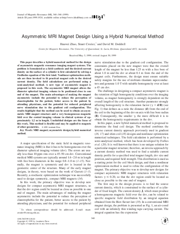 (PDF) Asymmetric MRI Magnet Design Using a Hybrid Numerical Method
