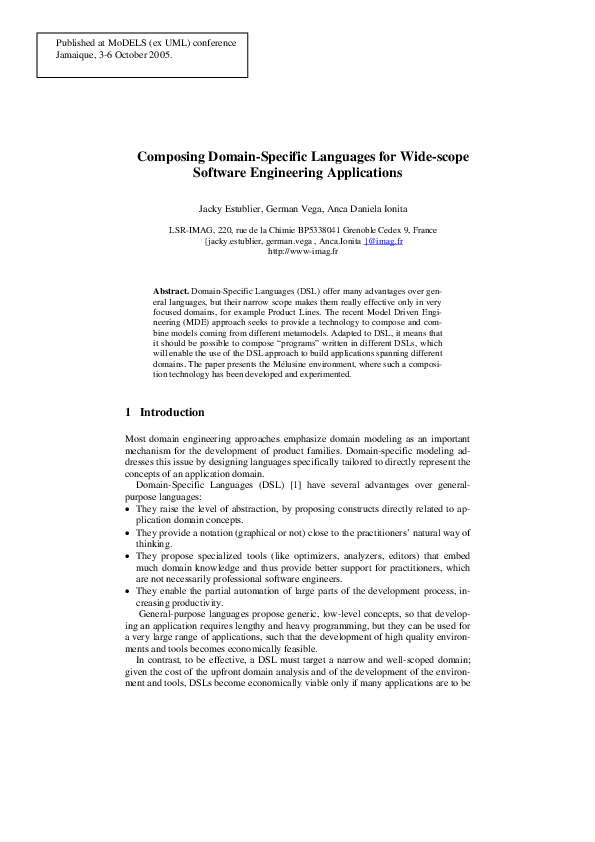 Pdf Composing Domain Specific Languages For Wide Scope Software Engineering Applications