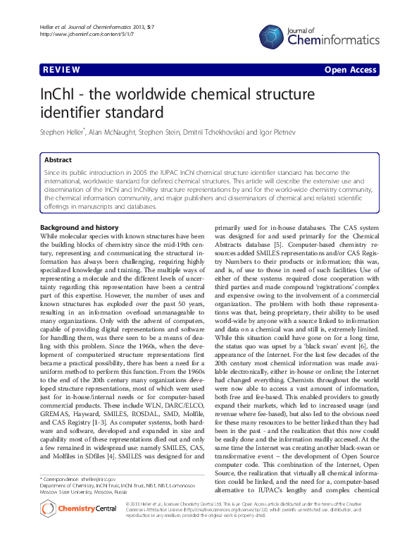 (PDF) InChI - the worldwide chemical structure identifier standard