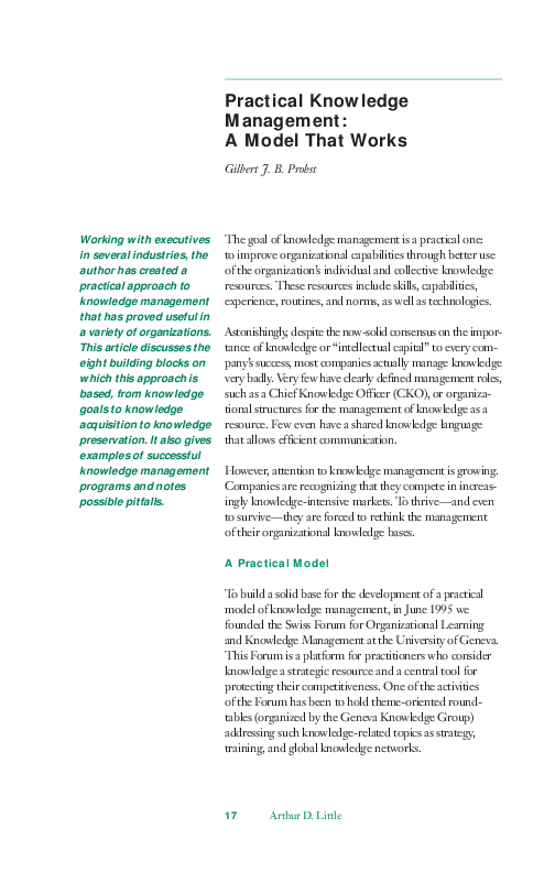 (PDF) Practical Knowledge Management: A Model That Works