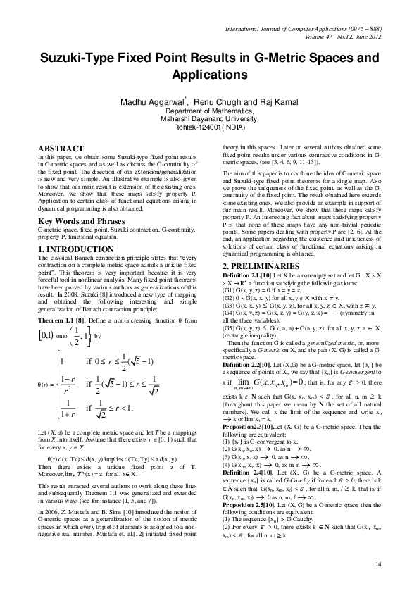 Pdf Suzuki Type Fixed Point Results In G Metric Spaces And Applications