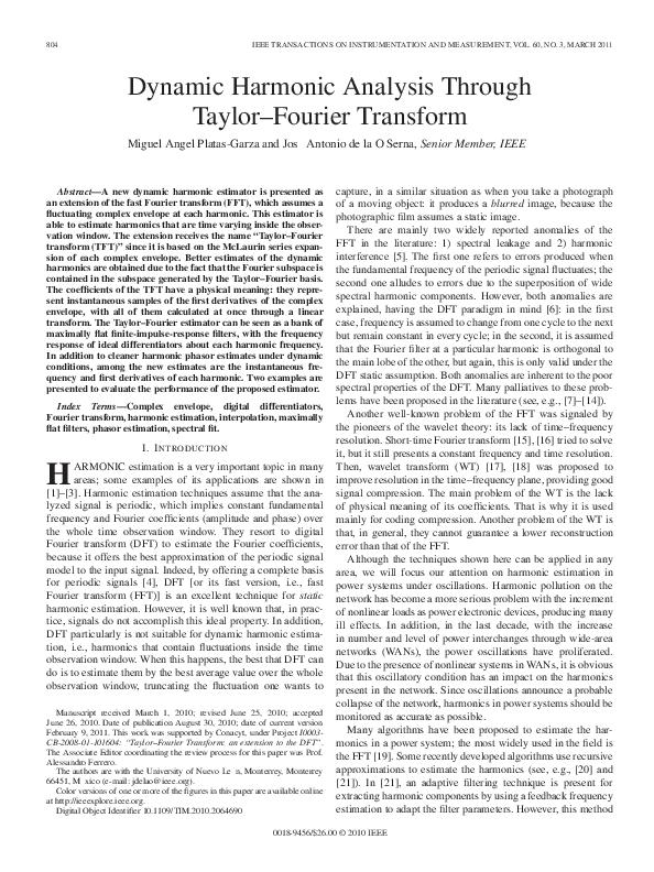 (PDF) Dynamic Harmonic Analysis Through Taylor Fourier Transform