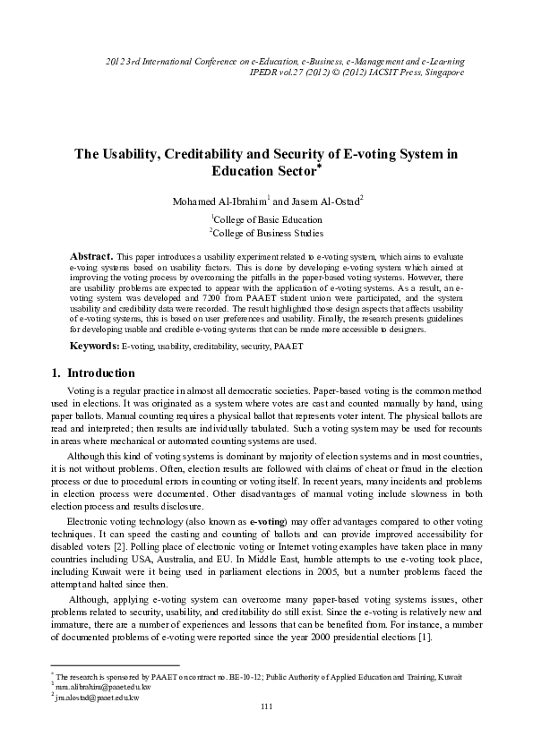 (PDF) The Usability, Creditability and Security of E-voting System in ...