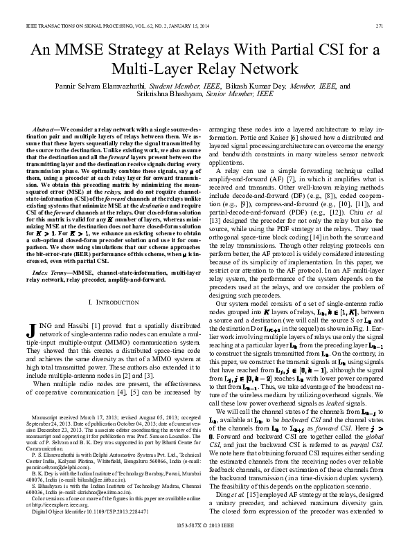 Pdf An Mmse Strategy At Relays With Partial Csi For A Multi Layer Relay Network