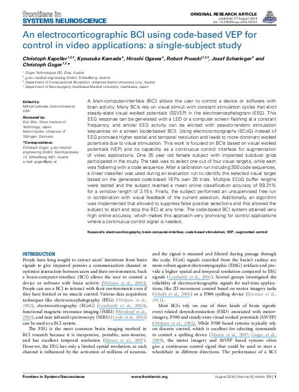 (PDF) An electrocorticographic BCI using code-based VEP for control in video applications: a ...