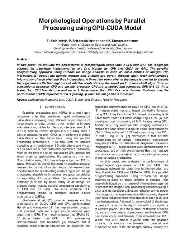 (PDF) Morphological Operations by Parallel Processing using GPU-CUDA Model