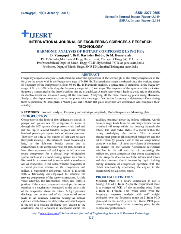 (PDF) HARMONIC ANALYSIS OF ROTARY COMPRESSOR USING FEA