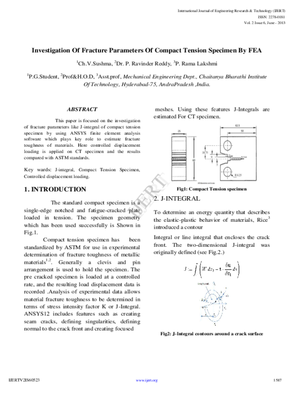 Pdf Investigation Of Fracture Parameters Of Compact Tension Specimen By Fea