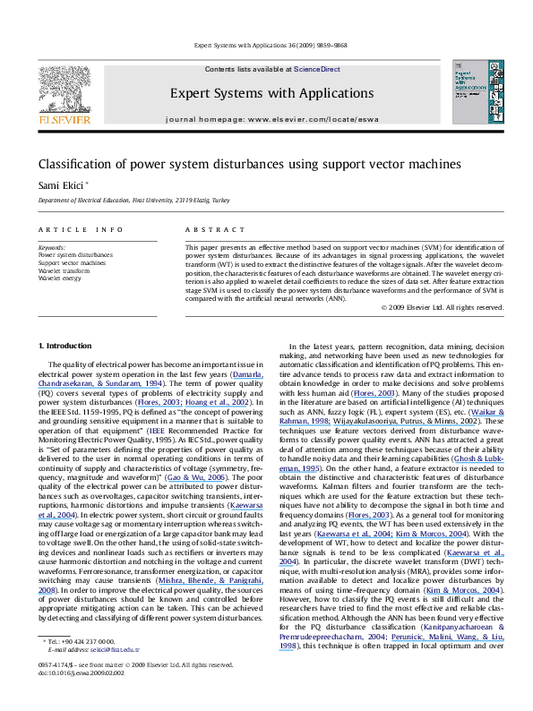 (PDF) Classification of power system disturbances using support vector machines