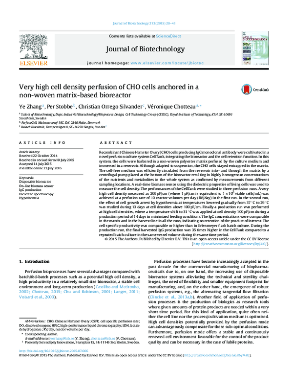 Very high cell density perfusion of CHO cells anchored in a non-woven ...