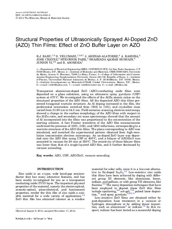 (PDF) Structural Properties of Ultrasonically Sprayed Al-Doped ZnO (AZO) Thin Films: Effect of ...