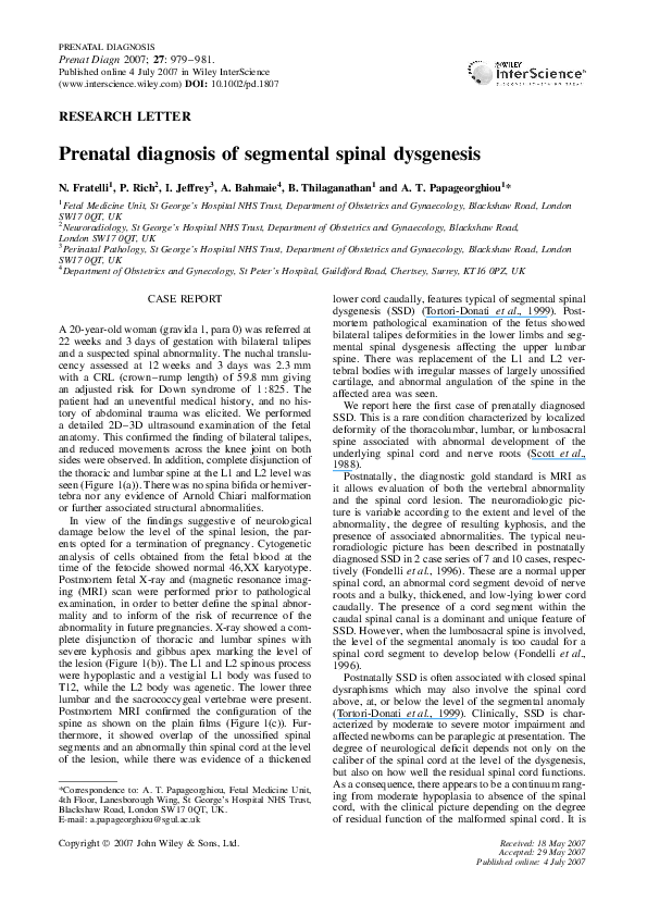 (PDF) Prenatal diagnosis of segmental spinal dysgenesis